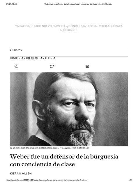 Weber Fue Un Defensor De La Burguesía Con Conciencia De Clase Jacobin