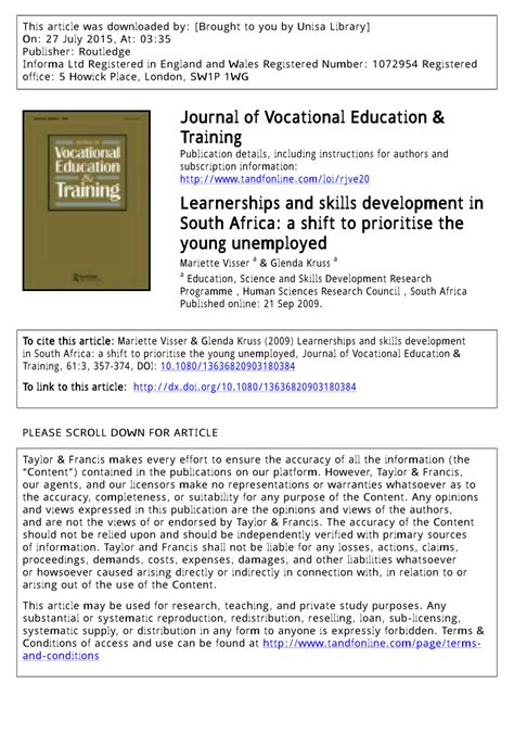 Pdf Learnerships And Skills Development In South Africa A Shift To