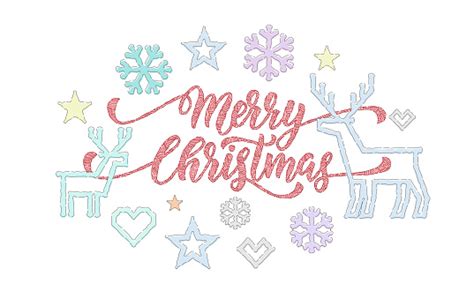 메리 크리스마스 서 예 글꼴 및 자 수 장식 휴일 인사말 카드 디자인에 대 한 크리스마스 사슴 눈송이 및 흰색 새 해 배경 별 장식 니트 패턴 벡터 0명에 대한 스톡 벡터