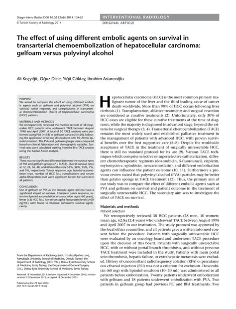 Pdf The Effect Of Using Different Embolic Agents On Survival In Transarterial