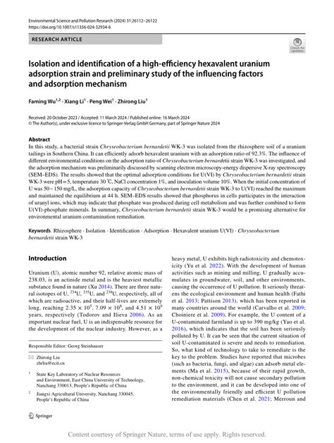 Isolation And Identification Of A High Efficiency Hexavalent Uranium