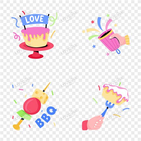 생일 음식 플랫 스티커 세트 Png 일러스트 무료 다운로드 Lovepik
