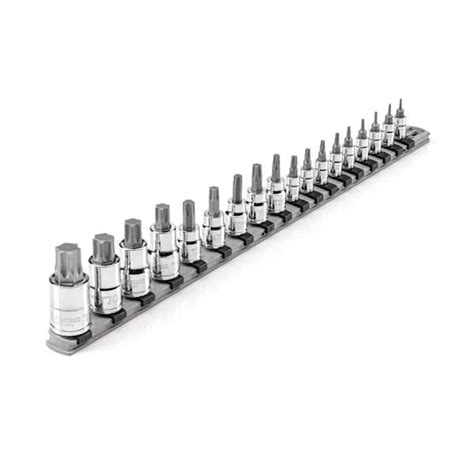 Tekton 1 4 3 8 1 2 In Drive Torx Bit Socket Set With Rail 18 Piece T6 T80 Shb99103 The