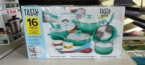 Tasty Ceramic Titanium Reinforced Cookware Set Ombre Green 16 Piece