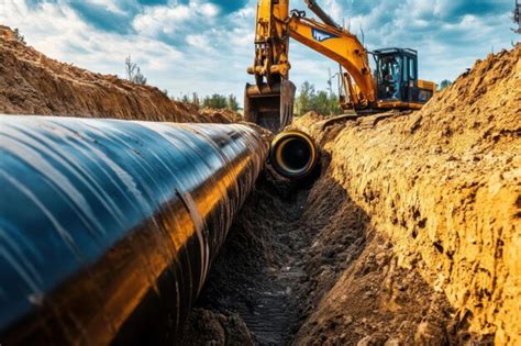 Excavator Working On Pipeline Installation Premium Ai Generated Image