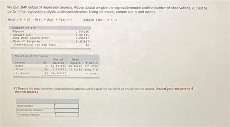 Solved We Give JMP Output Of Regression Analysis Above Chegg