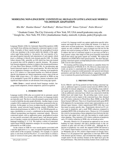 Pdf Modeling Non Linguistic Contextual Signals In Lstm Language