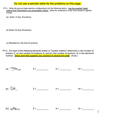 Solved Do Not Use A Periodic Table For The Problems On This