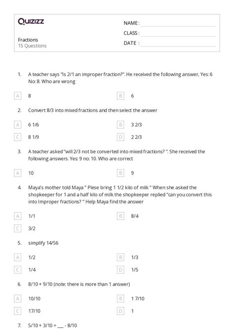 50 Fractions Worksheets For 4th Class On Quizizz Free And Printable