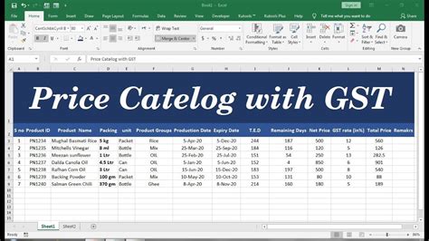 How To Make A Price List With GST Catelog In Excel YouTube