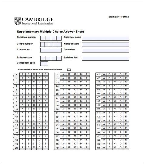 Answer Sheet Format For Multiple Choice Answer Sheet 100 Que