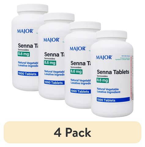 4 Pack Major Senna Natural Vegetable Laxative Tablets 86mg 1000