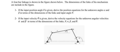 Solved A Four Bar Linkage Is Shown In The Figure Shown