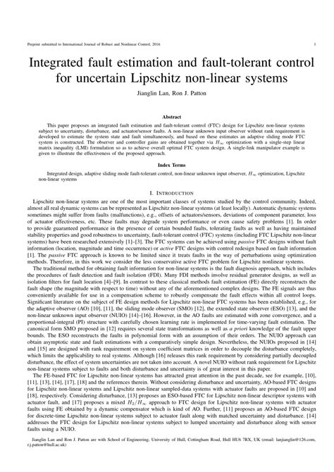 Pdf Integrated Fault Estimation And Fault Tolerant Control For