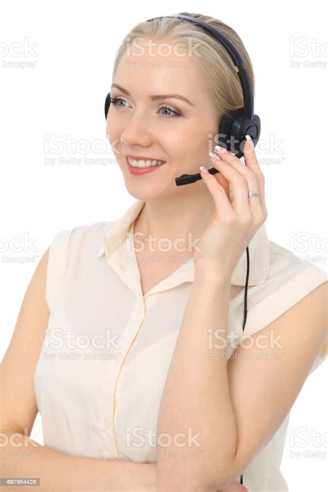 콜 센터 운영자 또는 흰색 배경 위에 절연 헤드셋에서 젊은 아름 다운 비즈니스 우먼 It 지원에 대한 스톡 사진 및 기타 이미지 It 지원 고객 고객 서비스 담당자