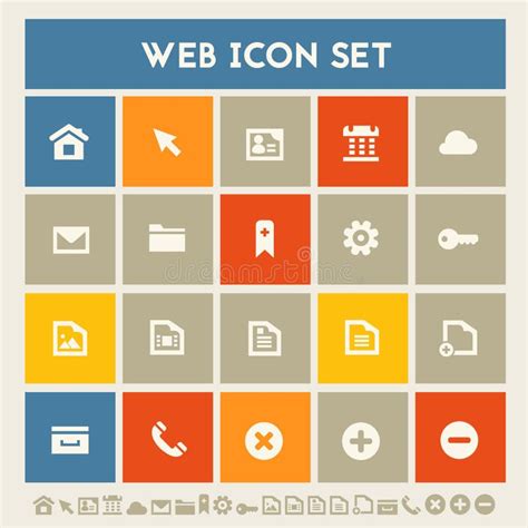 Web Icon Set Multicolored Square Flat Buttons Stock Vector