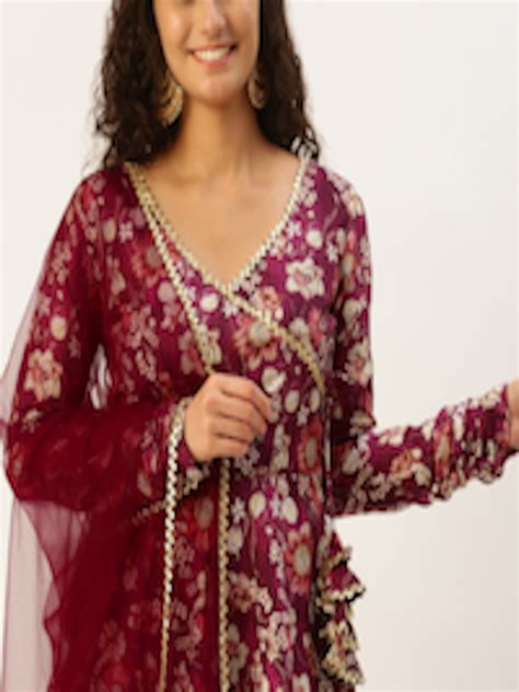 Buy Ethnovog Women Floral Printed Angrakha Gotta Patti Kurta With
