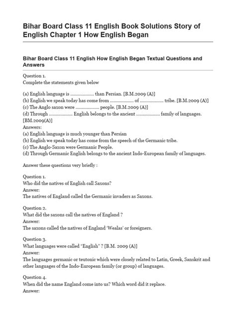 Class 11 Chapter 1 Solutions English Rainbow Story Of English Bihar