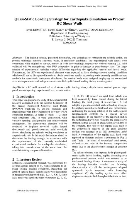 Pdf Quasi Static Loading Strategy For Earthquake Simulation On