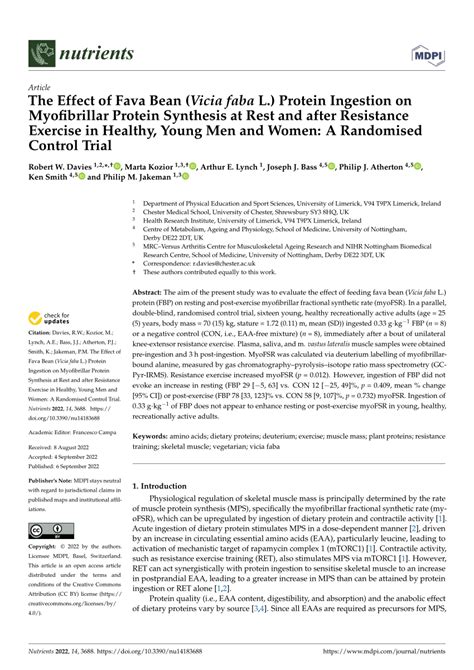 Pdf The Effect Of Fava Bean Vicia Faba L Protein Ingestion On Myofibrillar Protein