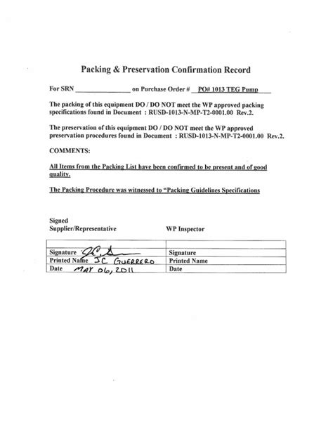 Packing Preservation Confirmation Record Teg Pump Signedjcg Pdf