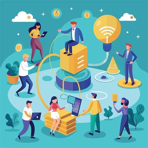 인터넷 네트워크 통신 사람들을 연결하는 개념 소형 인물 그룹 프리미엄 Ai 생성 벡터