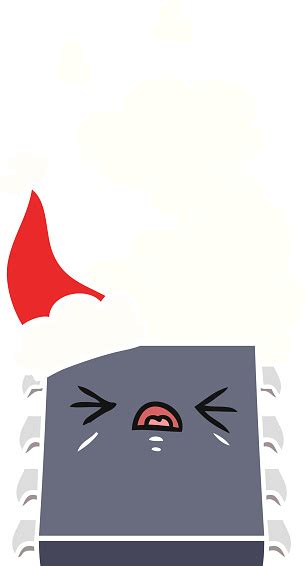 산타 모자를 쓰고 과열된 컴퓨터 칩의 손으로 그린 평면 컬러 그림 0명에 대한 스톡 벡터 아트 및 기타 이미지 0명 고풍스런 과열 Istock