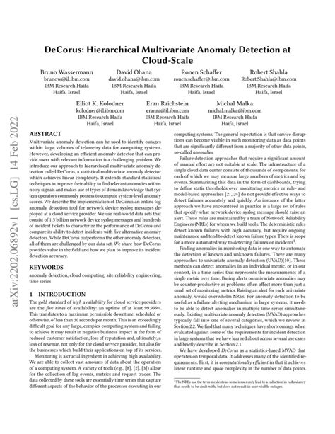 Decorus Hierarchical Multivariate Anomaly Detection At Cloud Scale Deepai