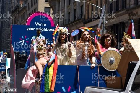 Crowd Of People With Lgbt Colors Celebrates The Annual Pride Parade