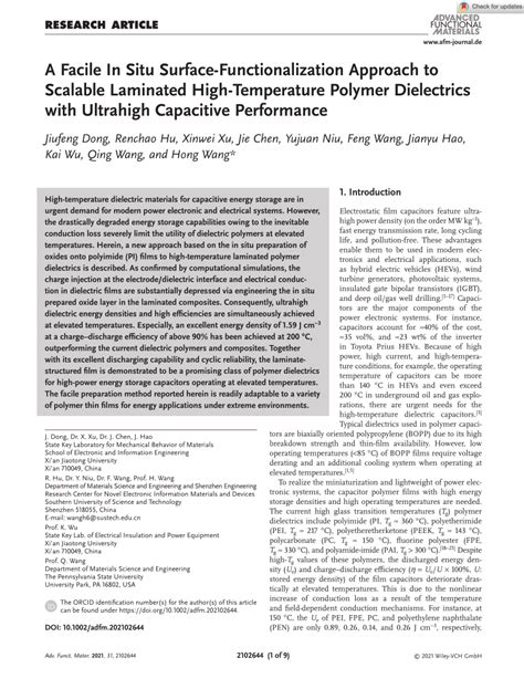 Pdf A Facile In Situ Surface‐functionalization Approach To Scalable Laminated High‐temperature
