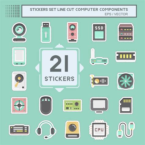 Sticker Line Cut Set Computer Components Suitable For Education Symbol Simple Design Editable