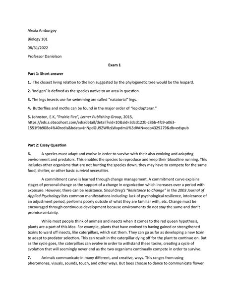 Exam 1 Bio101 This Assignment Includes Short Answer Questions Which