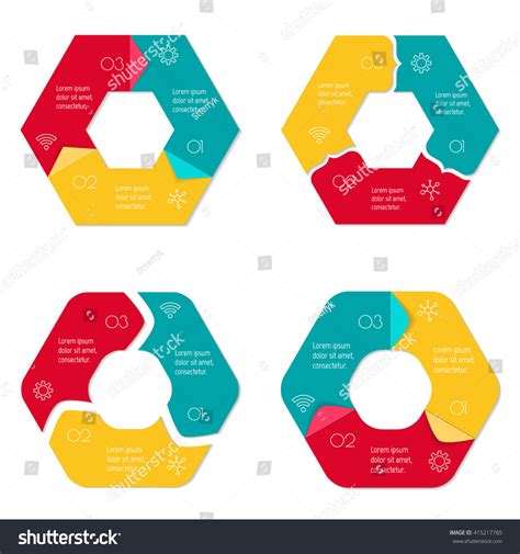 Set Four Hexagonal Connected Infographic Diagrams Stock Vector Royalty Free