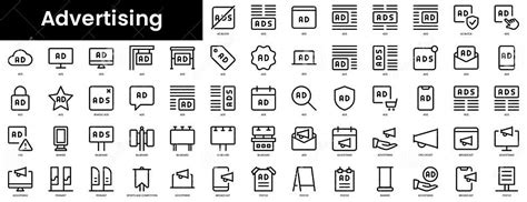 Set Of Outline Advertising Icons Minimalist Thin Linear Web Icon Set Stock Vector