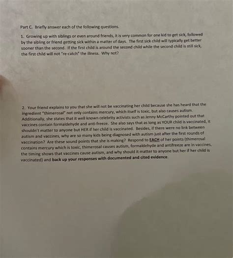 Solved Part C Briefly Answer Each Of The Following