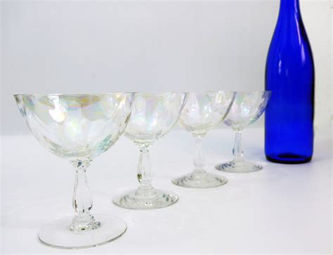 4 Vintage Iridescent Champagne Glasses Set Of 4 Luminescent Retro