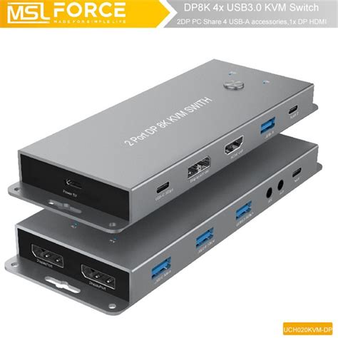 4K 8K DisplayPort USB KVM Switch With USB3 0 HUB And Power Supply Factory Manufacturers