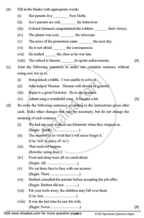 English English Language English Medium Icse Class