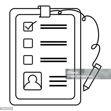 Clipboard With Checklist Line Art Element Simple Flat Vector With