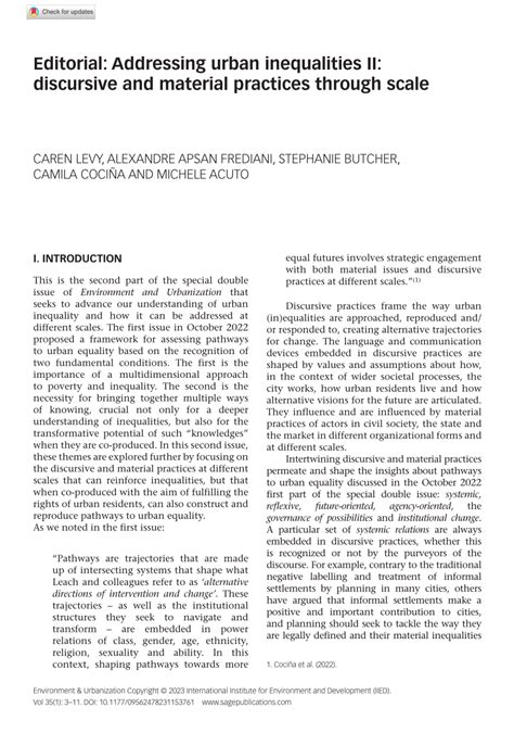 Pdf Editorial Addressing Urban Inequalities Ii Discursive And
