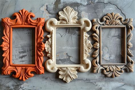 Premium Photo Three Ornate Frames On A Grey Textured Background