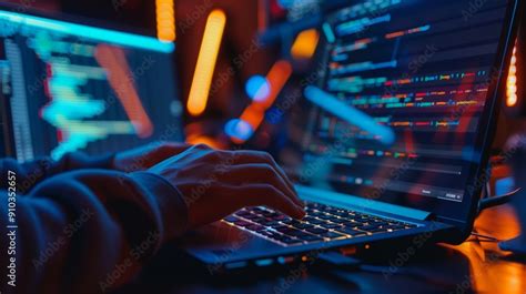 Programmer Working On Their Professional Development Types On A Laptop Computer Keyboard Coding