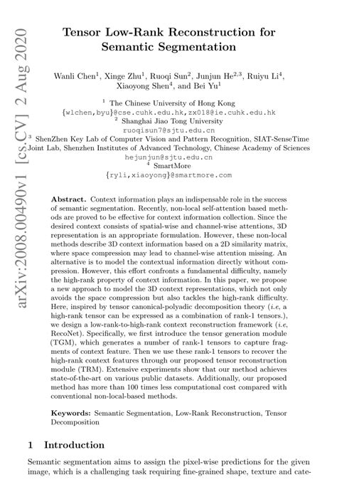 Pdf Tensor Low Rank Reconstruction For Semantic Segmentation