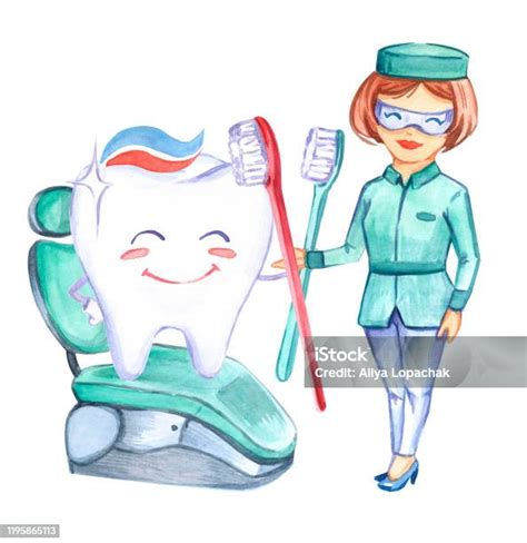 치과 예술 치아 패턴 치과 의사 칫 솔 치약 수채화 일러스트레이션입니다 소리 이빨 아름다운 미소 제복을 입은 간호사 의학 인간의 건강 간호사에 대한 스톡 벡터 아트 및 기타