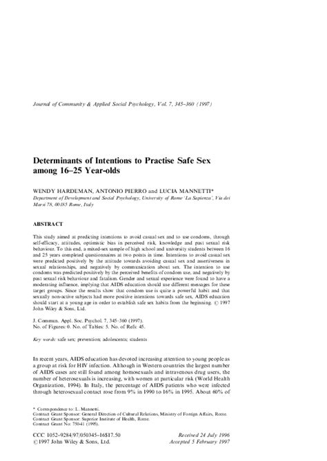 Pdf Determinants Of Intentions To Practise Safe Sex Among 1625 Year Olds