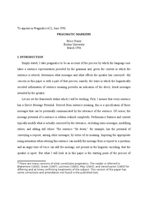 Fraser 1996 Pragmatic Markers Pdf Proposition Semiotics