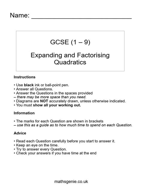 Expanding And Factorising Quadratics Pdf Teaching Methods And Materials