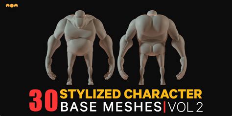 30 Stylized Human Character Base Meshes Vol 2 Superhive Formerly
