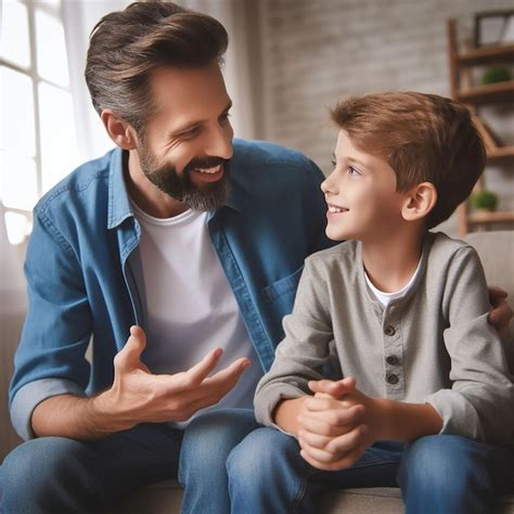 Padre Pasando Tiempo De Calidad Hablando Con Su Hijo Foto Premium