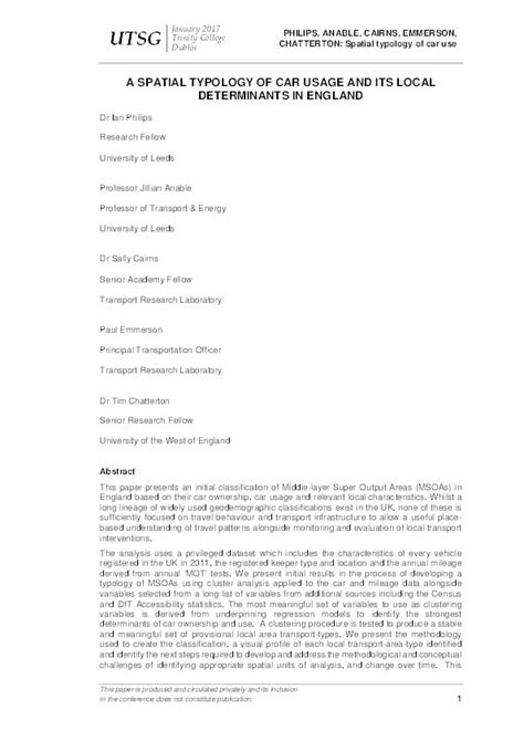 A Spatial Typology Of Car Usage And Its Local Determinants In England